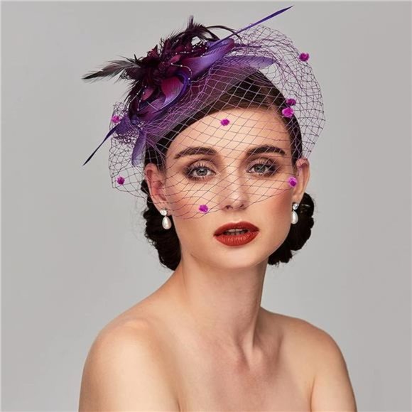 Accessories | Fascinators Headpiece With Feather Floral Flower Purple ...